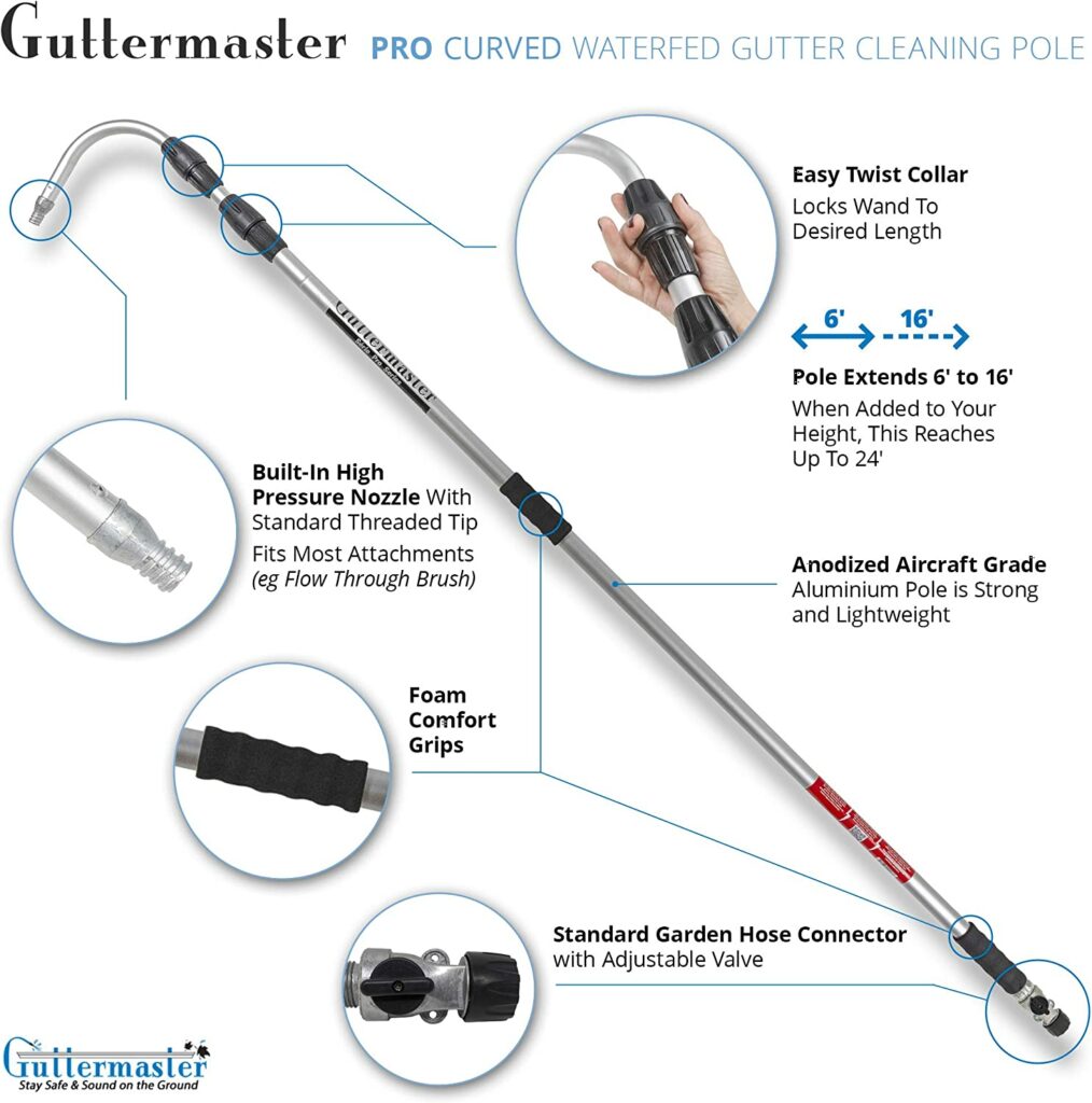 GutterMaster GM-PRO Pro Telescopic Water Fed Pole with Curved End ...